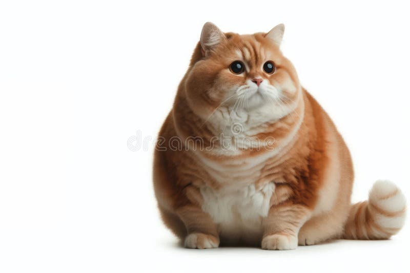 Overweight Cat Sitting Looking Curious Isolated on White Background ...