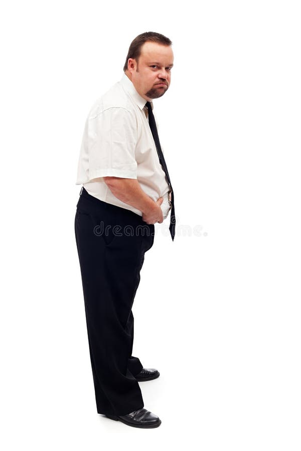 Overweight Man Assessing His Problem Stock Photo - Image of displeased ...