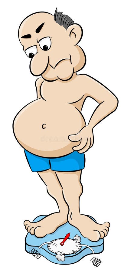 Overweight Man On Bathroom Scale Stock Vector Illustration Of Weigh