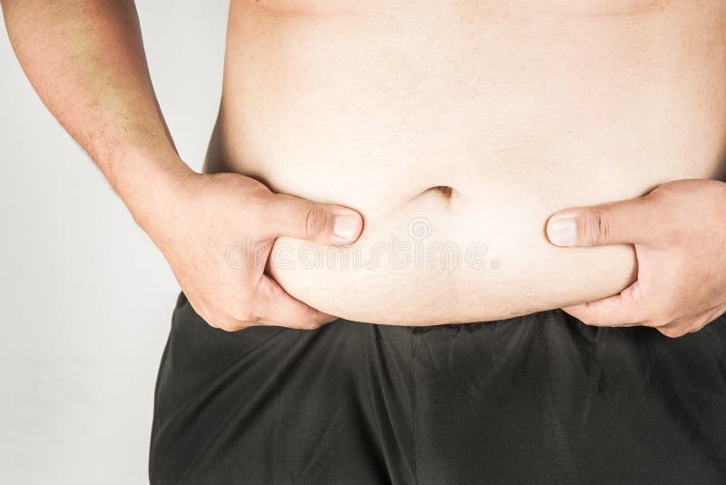 Overweight Man Body with Hands Touching Belly Fat Stock Photo - Image ...