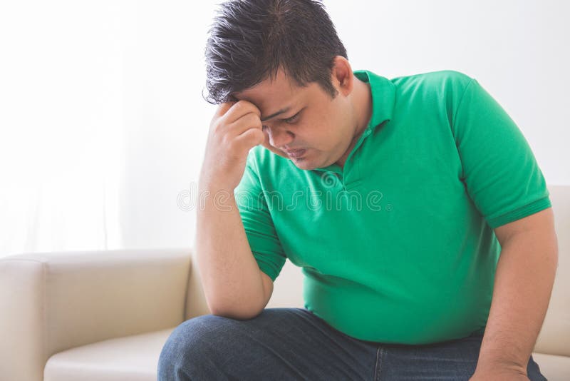 Obese Man Thinking about His Weight Problem Stock Photo - Image of ...
