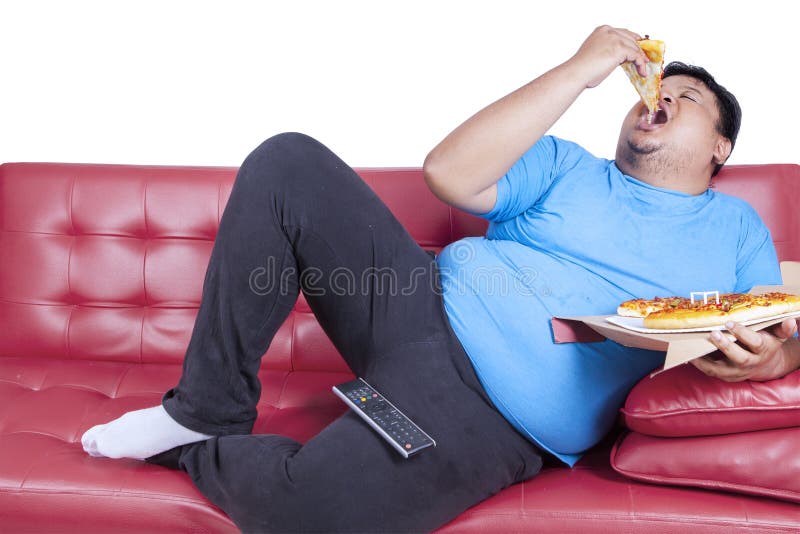 Overweight Man Eats Pizza 1 Stock Image - Image of overweight, fast ...