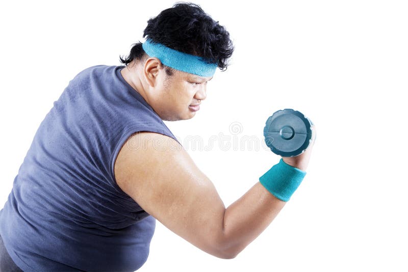Overweight Man Exercising with Dumbbell 1 Stock Image - Image of full ...