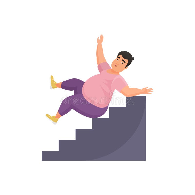 Overweight Man Falling Down from Stairs, Plus Size Male Character ...