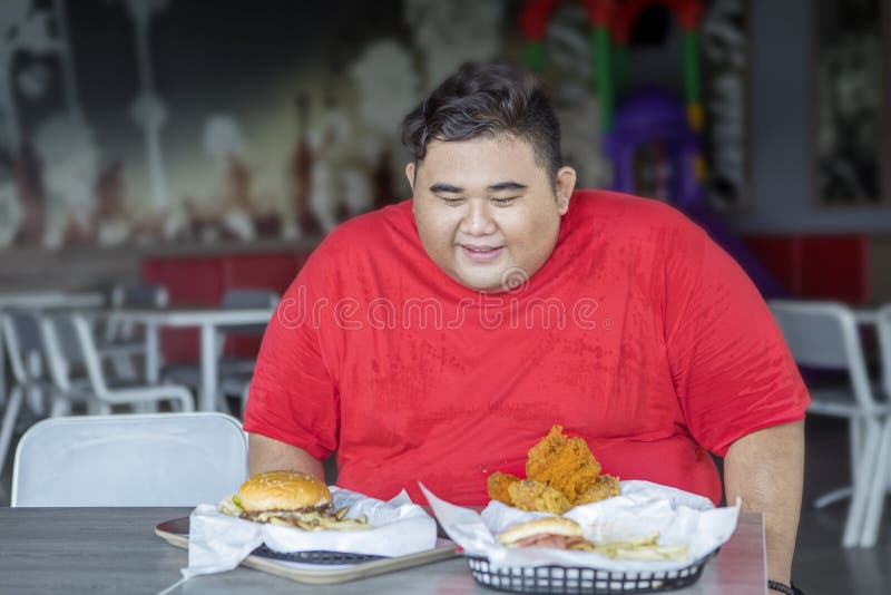 Overweight Man with Junk Foods during Watch TV Stock Image - Image of ...