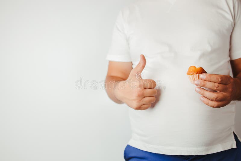 Overweight Man Snacking Eating Sugary Candies Stock Image - Image of ...