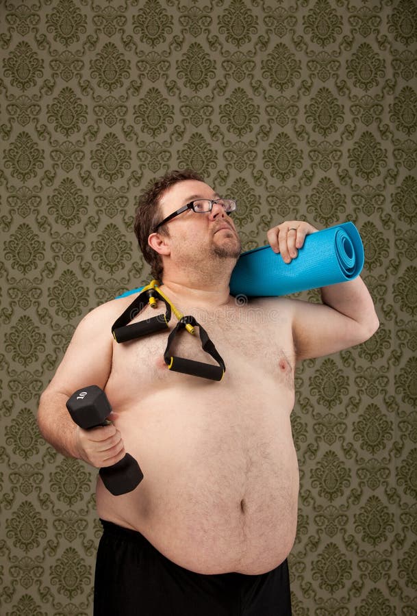 Overweight White Male Holding Scales while Resisting Temptation Stock ...