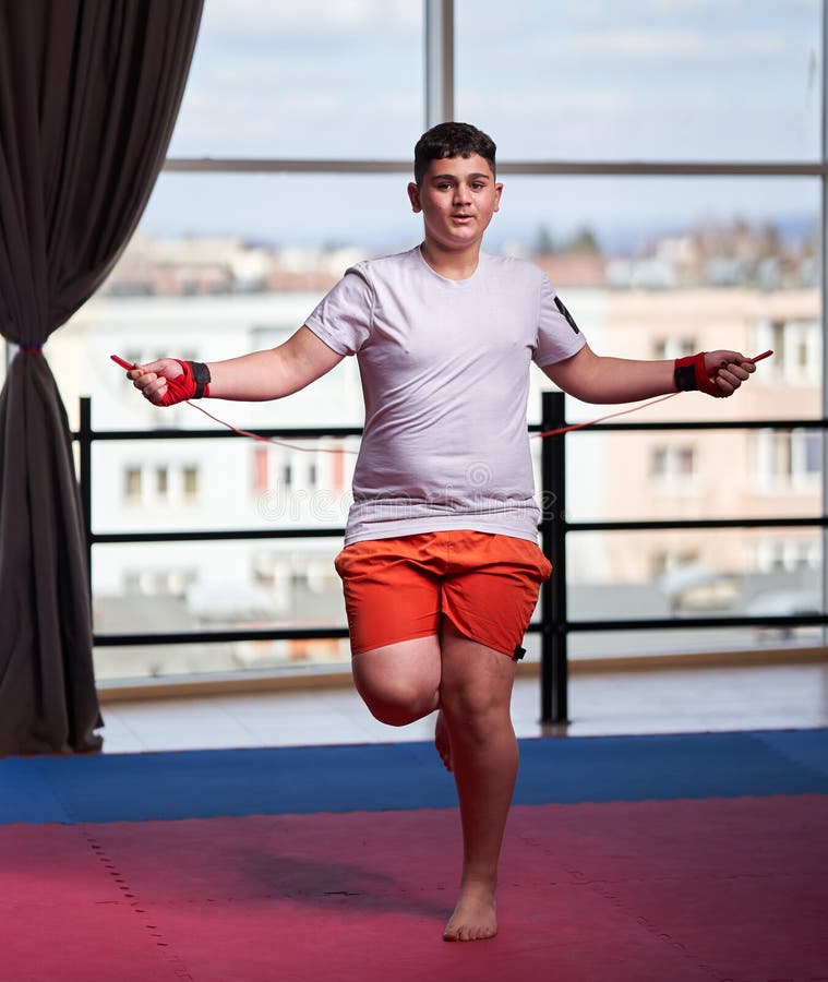 Fat Man Jumping Rope in the Gym Stock Photo - Image of health, club ...