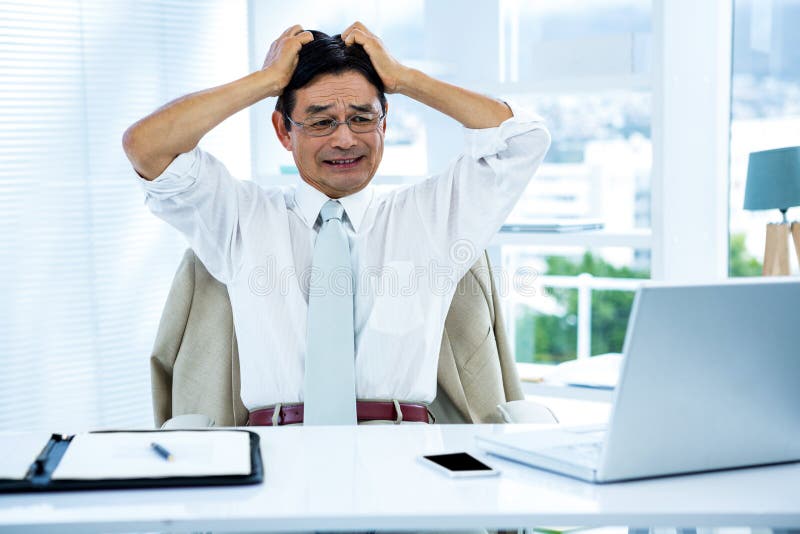 Overwhelmed Asian Businessman Going Crazy Stock Image - Image of ...