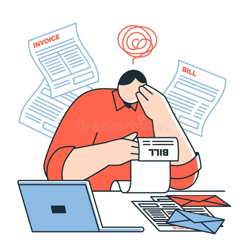 Overwhelmed by Bills and Invoices Illustration Stock Illustration ...