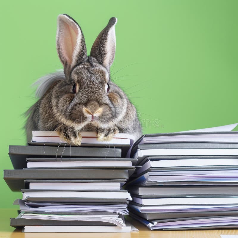 Overwhelmed Bunny Buried Under a Mountain of Paperwork, Symbolizing ...