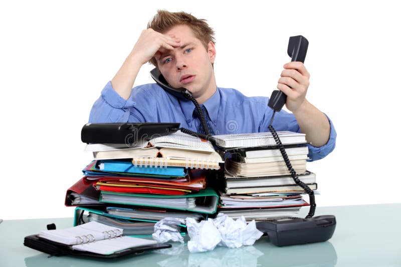 An Overwhelmed Businessman. Stock Image - Image of forehead, office ...