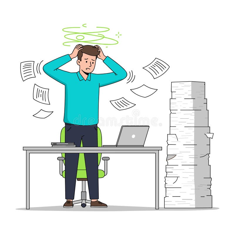 Overwhelmed Designer with Paperwork Vector Illustration Stock ...