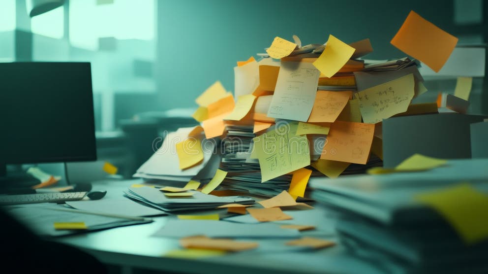 Overwhelmed Desk with Sticky Notes and Documents Stock Image - Image of ...