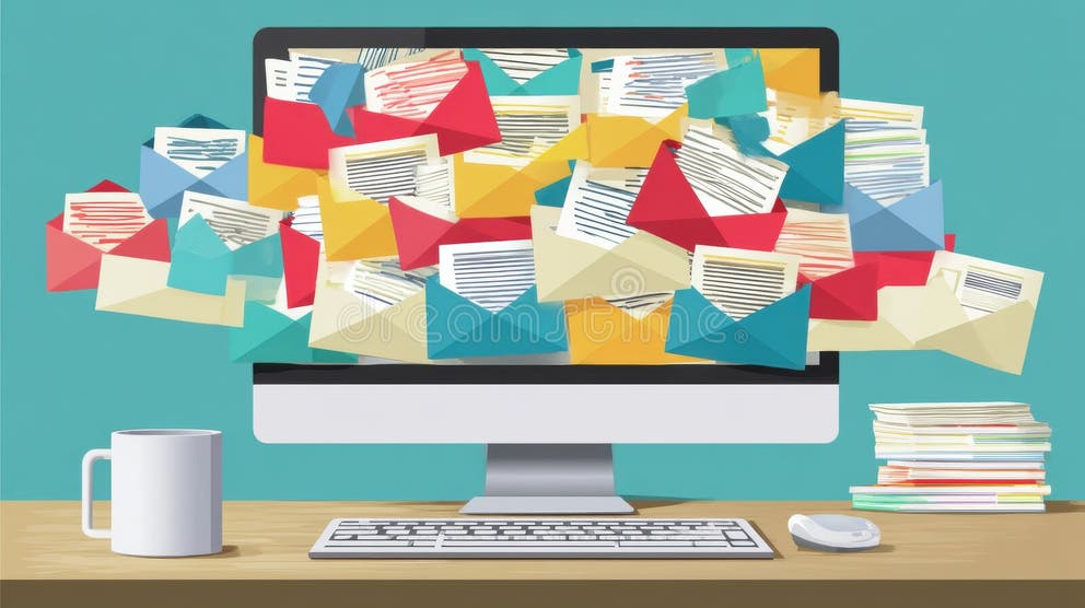 Overwhelmed by Emails stock illustration. Illustration of play - 379754401