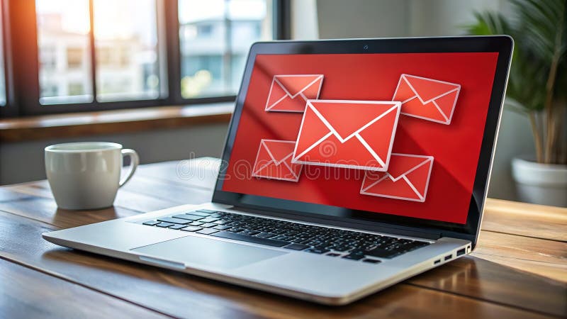 Overwhelmed by Emails Laptop Screen Displays a Flood of Red Email ...