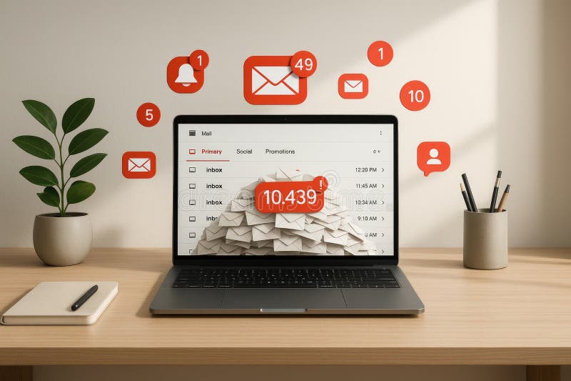Overwhelmed by Emails Laptop Showing 10439 Unread Messages Stock ...