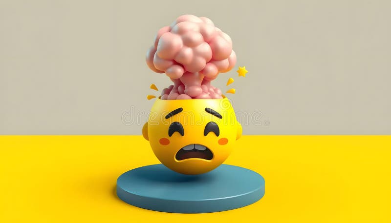 Overwhelmed Emoji: a 3D Render of a Brain Exploding from Stress and ...