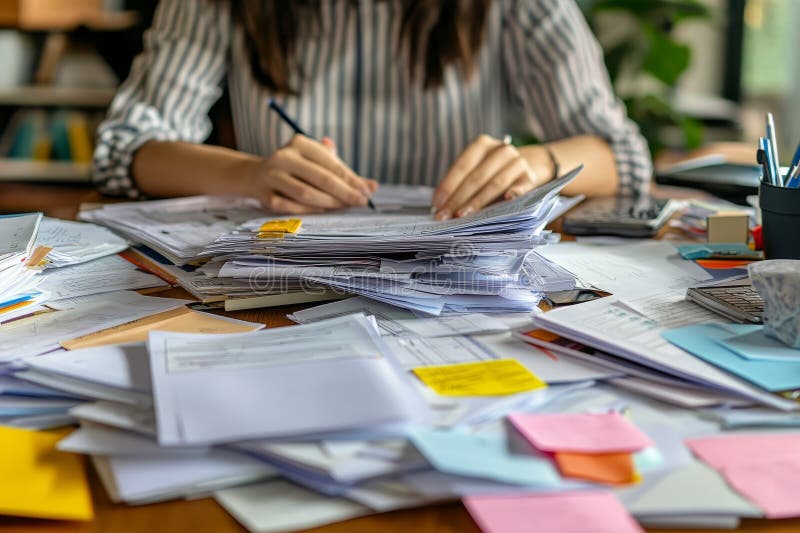 Overwhelmed Employees at Work a Desk Buried in Documents Reflects a ...