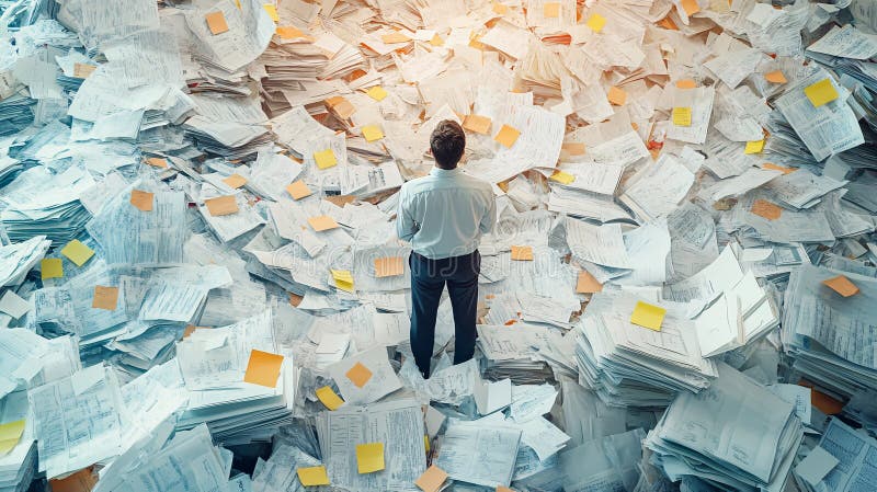 Overwhelmed by the Endless Paperwork and Colorful Notes Stock Image ...