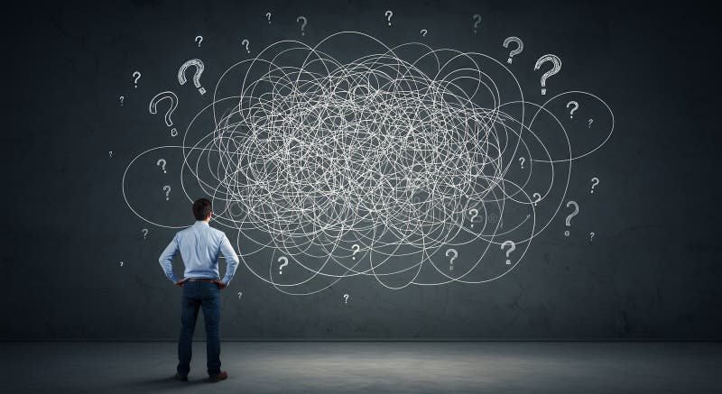 Overwhelmed? Man Facing Complex Problem, Confused Thoughts, Question ...