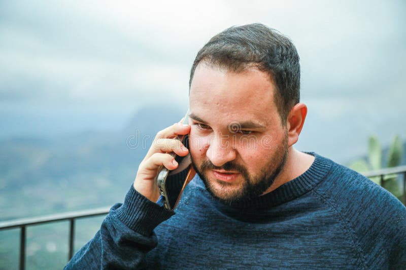 Overwhelmed Man Receives Heartbreaking Call Stock Image - Image of ...