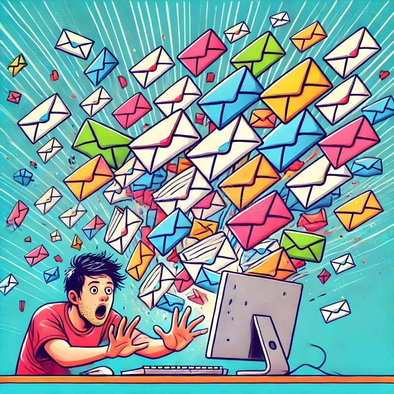 Overwhelmed Man Receiving a Lot of Emails Exploding from Computer ...