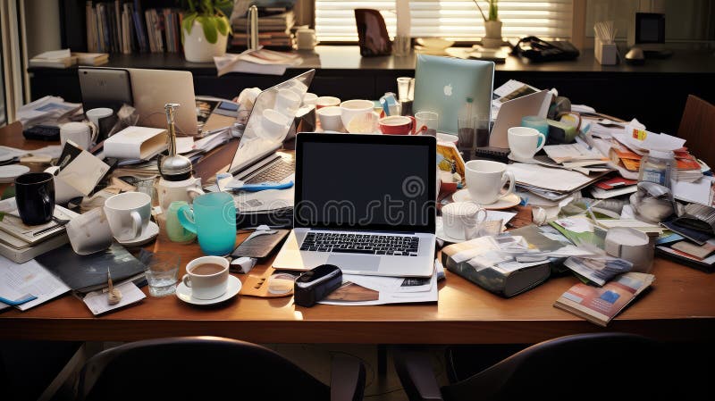 Overwhelmed Office Cluttered Stock Illustration - Illustration of ...