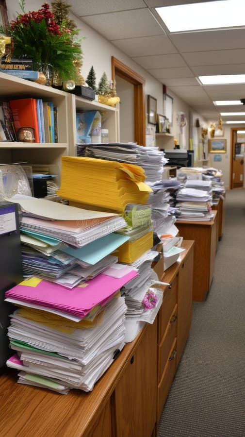Overwhelmed Office Featuring Piles of Paperwork and Files, a Chaotic ...