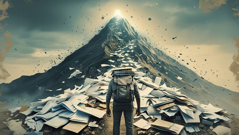 Overwhelmed by Paperwork stock illustration. Illustration of uphill ...