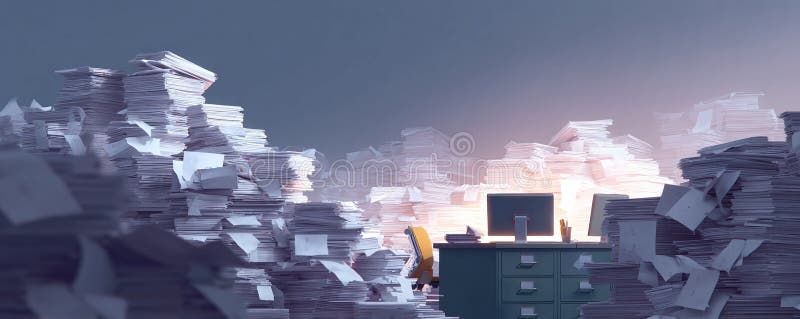 Overwhelmed by Paperwork. Office Desk Buried in Stacks of Documents ...