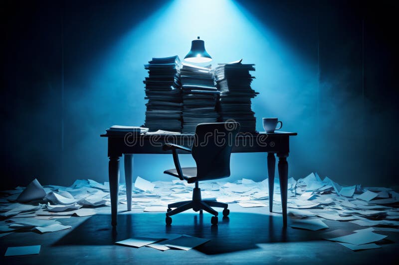 Overwhelmed by Paperwork a Silhouette of Office Chaos and the Stress of ...