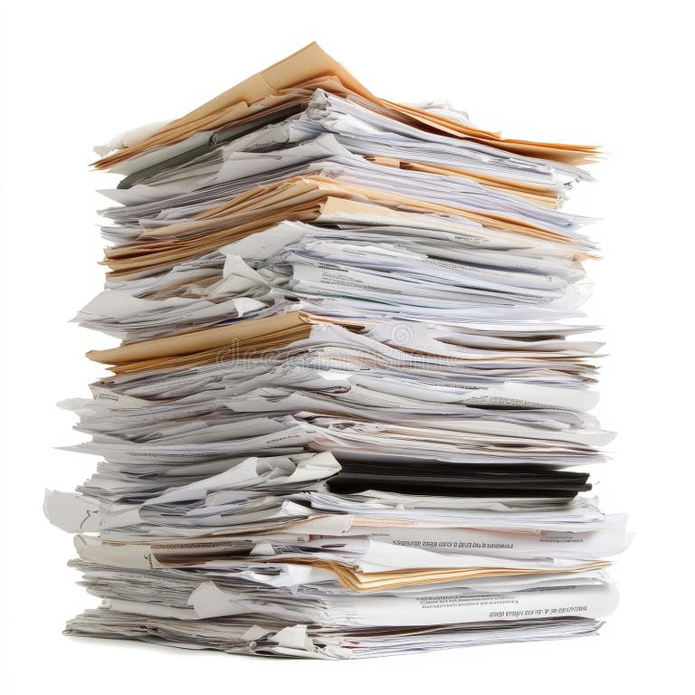 Overwhelmed with Paperwork a Stack of Business Documents on a White ...