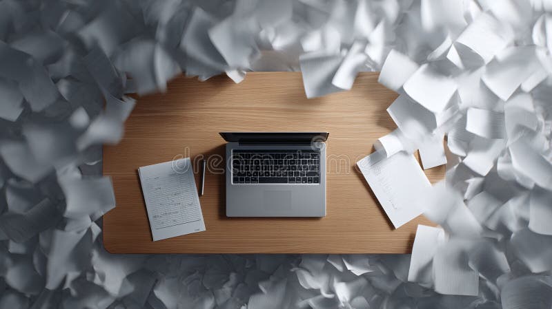 Overwhelmed by Paperwork this Striking Image Depicts a Laptop and ...