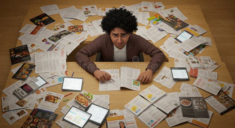 Overwhelmed Person Surrounded by Papers and Tablets in Office Setting ...