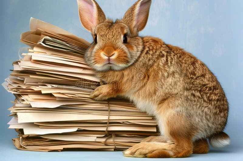 Overwhelmed Rabbit Buried Under a Mountain of Paperwork, Representing ...