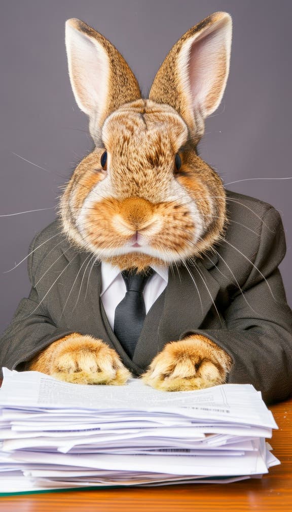 Overwhelmed Rabbit Businessman Buried in Stack of Paperwork, Isolated ...