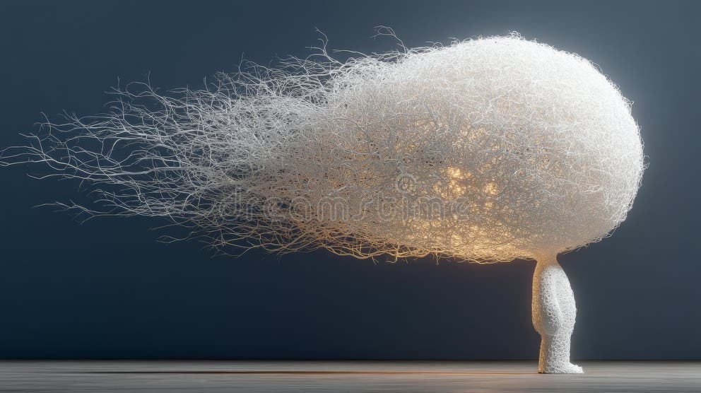 Overwhelmed Stick Man - 3D Rendering of Complex Thoughts. Generative AI ...