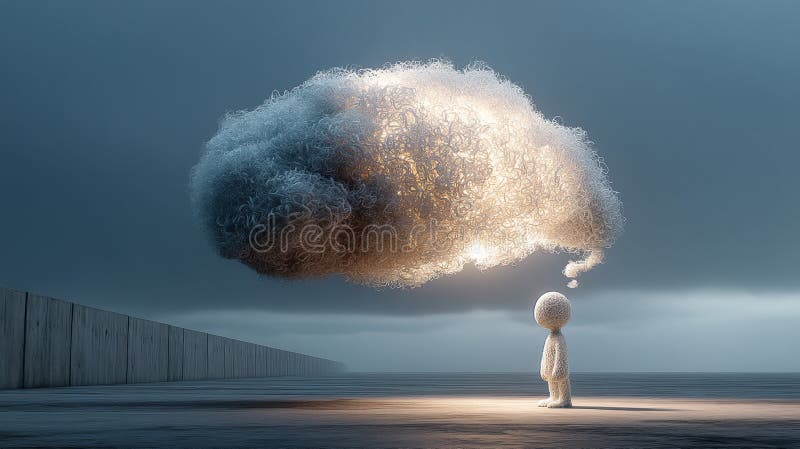 Overwhelmed Stick Man - 3D Rendering of Complex Thoughts. Generative AI ...