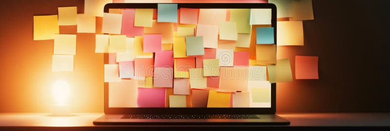 Overwhelmed by Sticky Notes on Laptop Screen Stock Photo - Image of ...