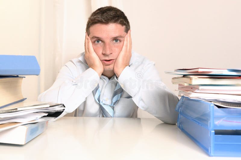 Overwhelmed Stressed Overworked Student or Businessman Stock Image ...