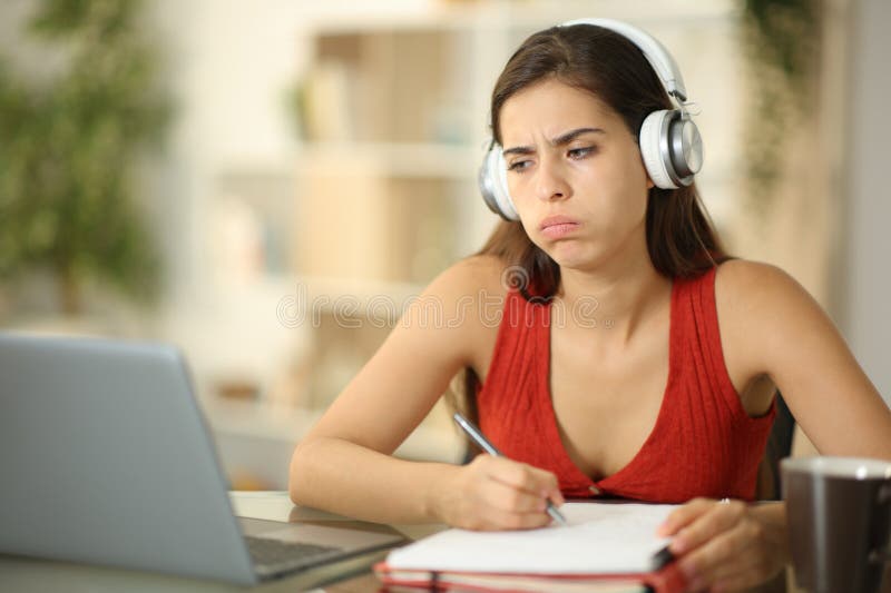 Overwhelmed Student Doing Homework at Home Stock Image - Image of ...