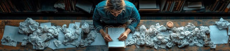 Overwhelmed Student in Study Room Surrounded by Crumpled Papers Stock ...