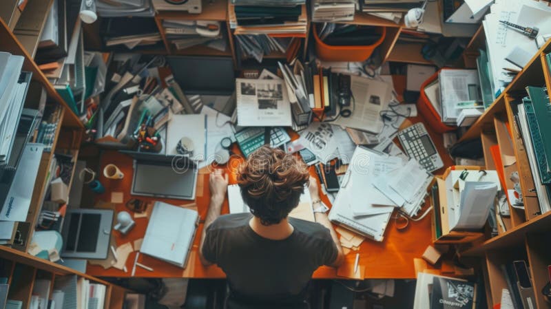 Overwhelmed Student Studying at Desk Stock Photo - Image of focus, busy ...
