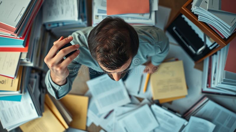 Overwhelmed Student Surrounded by Paperwork, Stressed and Looking for ...