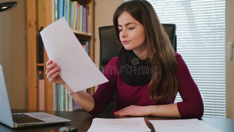 Overwhelmed Woman with Documents and Laptop in Home Stock Footage ...