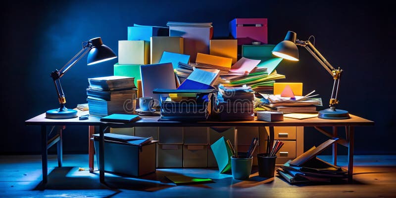 Overwhelmed by Work a Silhouette Reveals the Chaos of a Cluttered ...