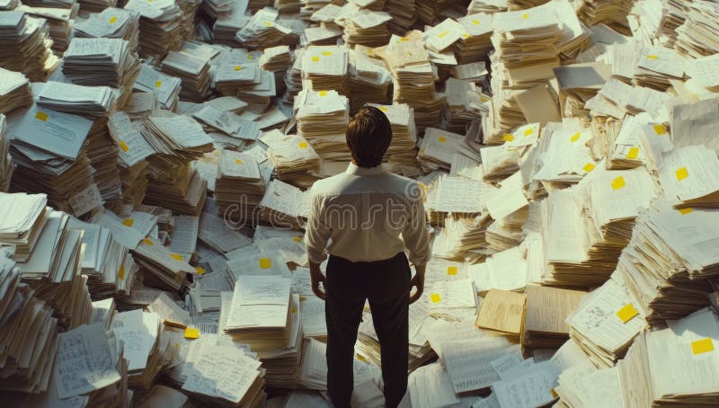 Overwhelmed Worker Surrounded by Piles of Paperwork Stock Photo - Image ...
