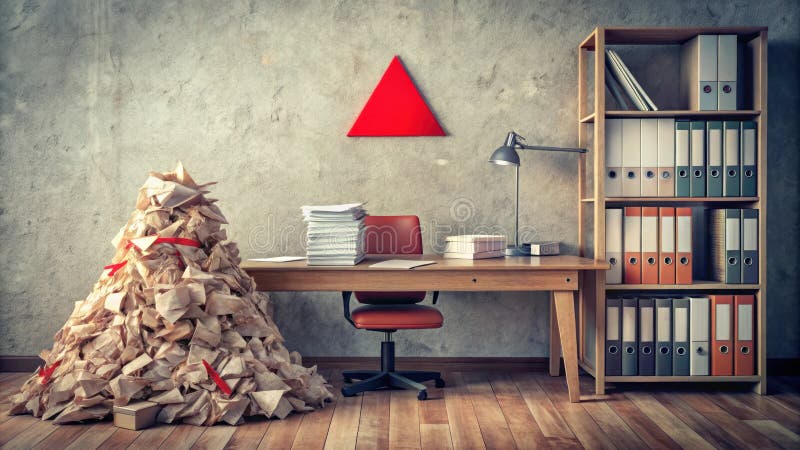 Overwhelmed Workspace a Mountain of Paper Clutter by a Desk with Files ...