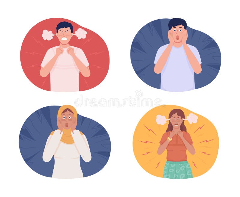 Overwhelming Emotions 2D Vector Isolated Illustrations Set Stock Vector ...